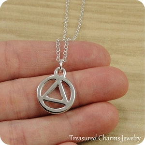 AA Recovery Necklace, Silver Recovery Symbol Charm on a Silver Cable ...