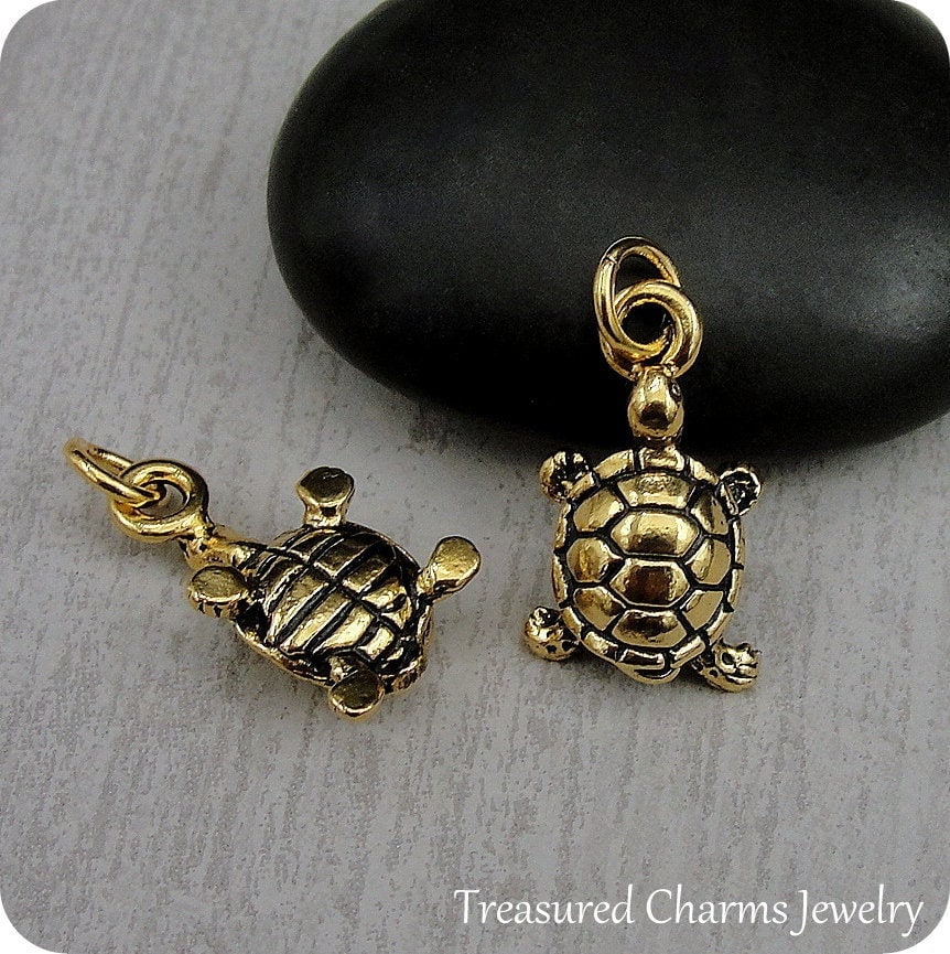Gold Turtle Charm Gold 3D Turtle Charm for Necklace or | Etsy