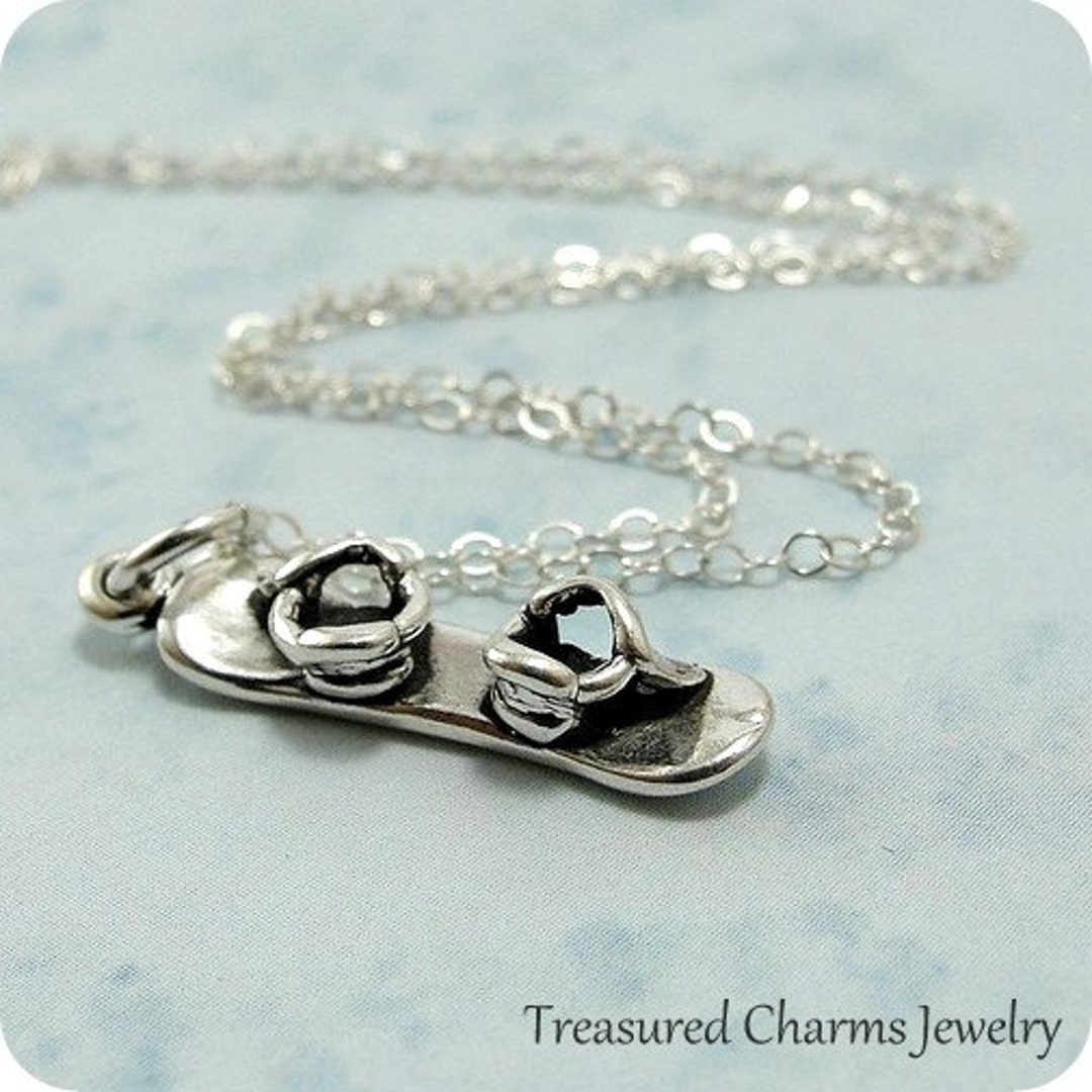 Snowboard Necklace, Sterling Silver Snowboard Charm on a Silver Cable ...