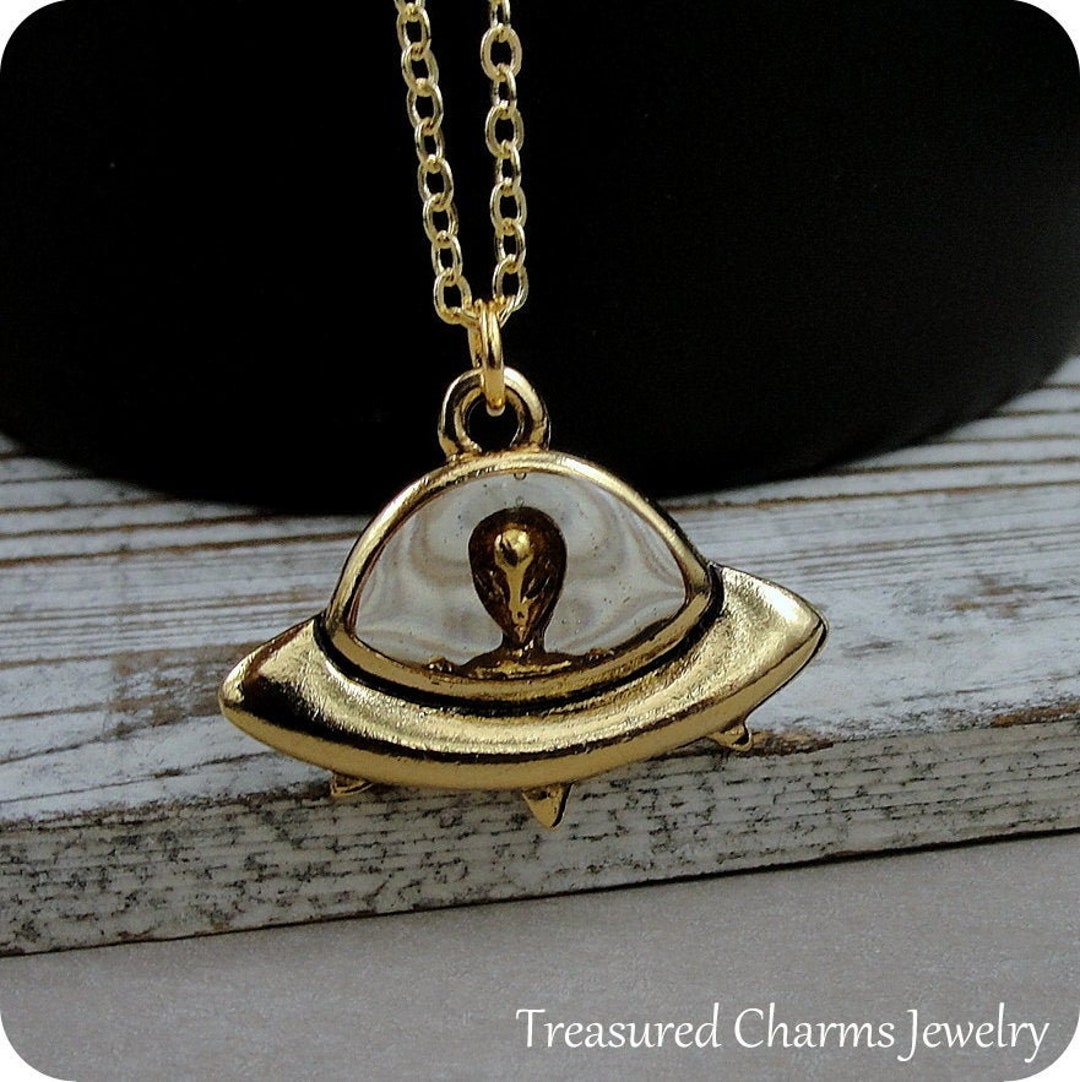 UFO Spaceship Alien Necklace Gold UFO Charm Necklace Gold - Etsy