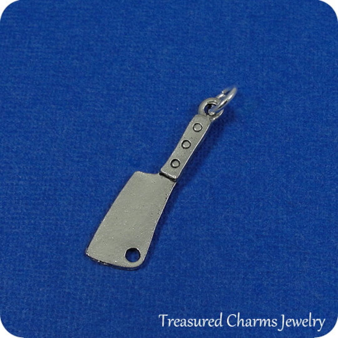 CLOSEOUT - Meat Cleaver Charm, Silver Plated Hatchet Charm, Horror ...