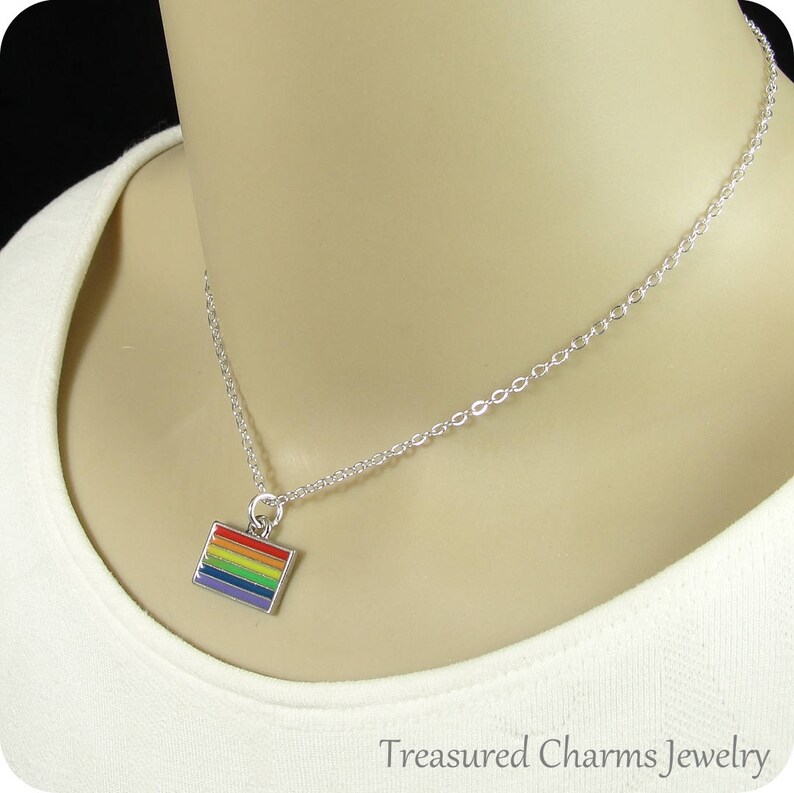 LGBTQ Pride Flag Necklace Rainbow Gay Pride Charm on a Silver | Etsy