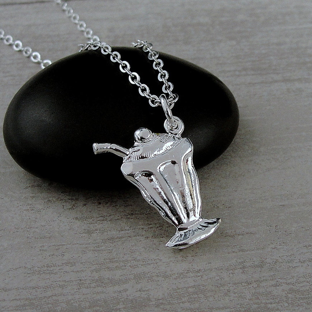 Milkshake Necklace, Silver Plated Milkshake Charm Necklace, Ice Cream ...