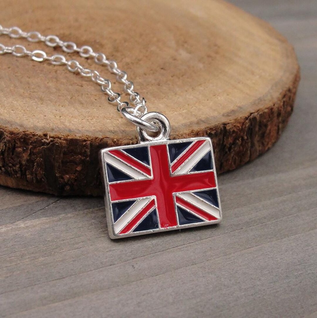 British Flag Necklace, Silver Plated Union Jack Charm Necklace, Union ...