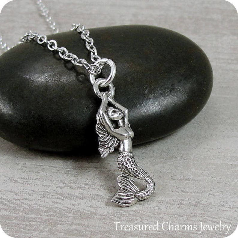Mermaid Necklace Silver Plated Mermaid Charm on a Silver - Etsy