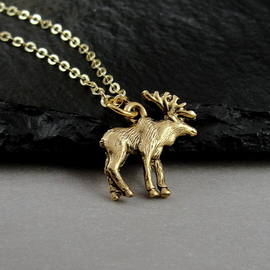 Gold Moose Necklace, Gold Elk Moose Charm Necklace, Canadian Moose ...