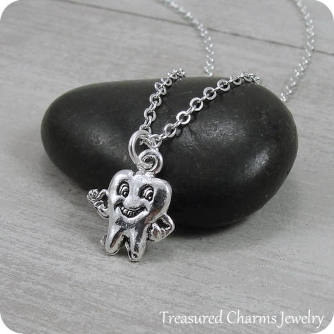 Tooth Necklace, Silver Smiling Tooth Charm on a Silver Cable Chain - Etsy