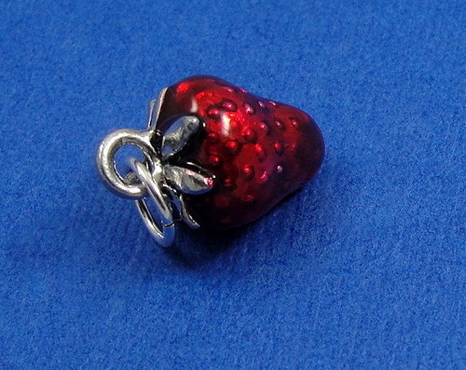 Red Strawberry Charm Silver Plated Red Strawberry Charm for Necklace or ...