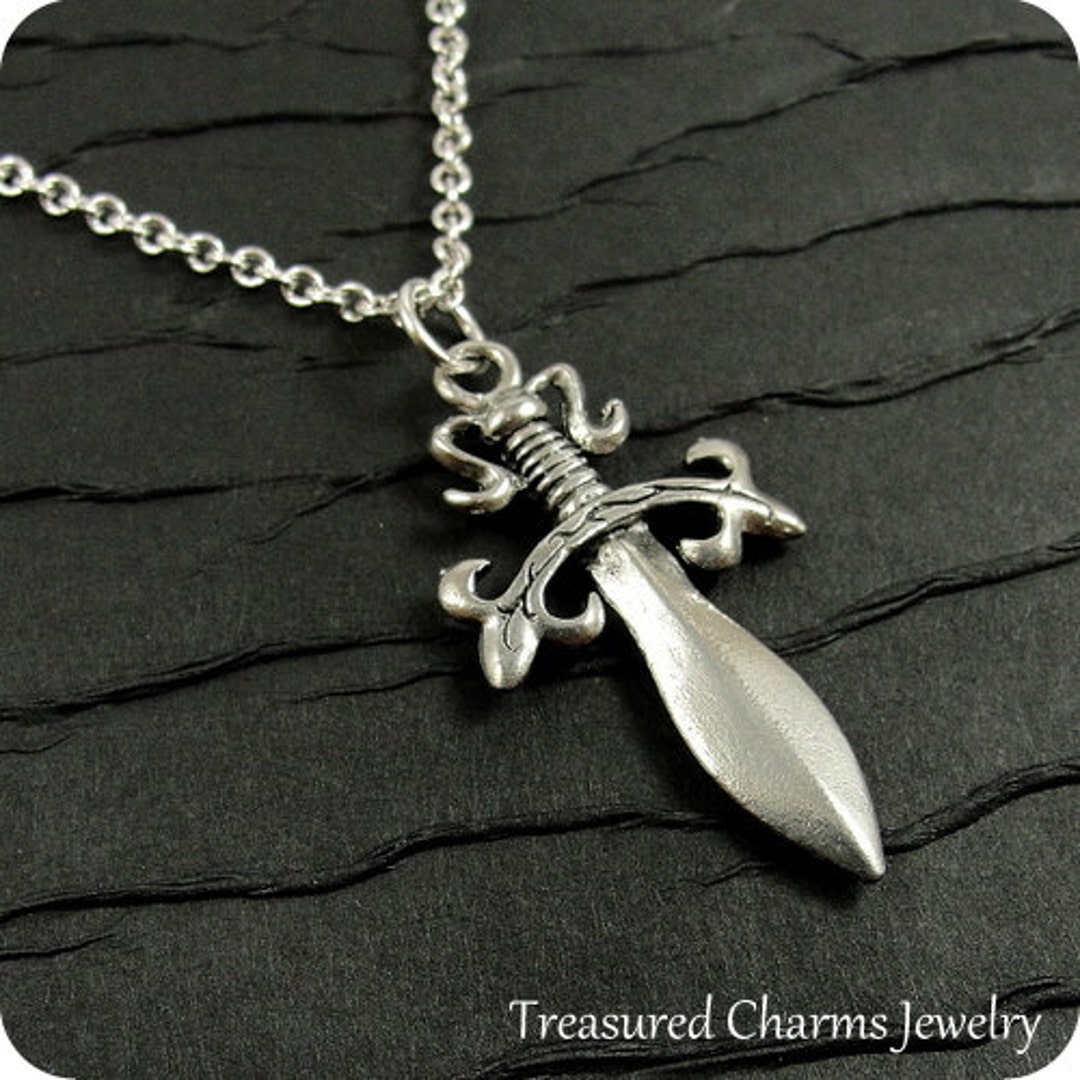 Medieval Dagger Necklace, Silver Dagger Sword Charm on a Silver Cable ...