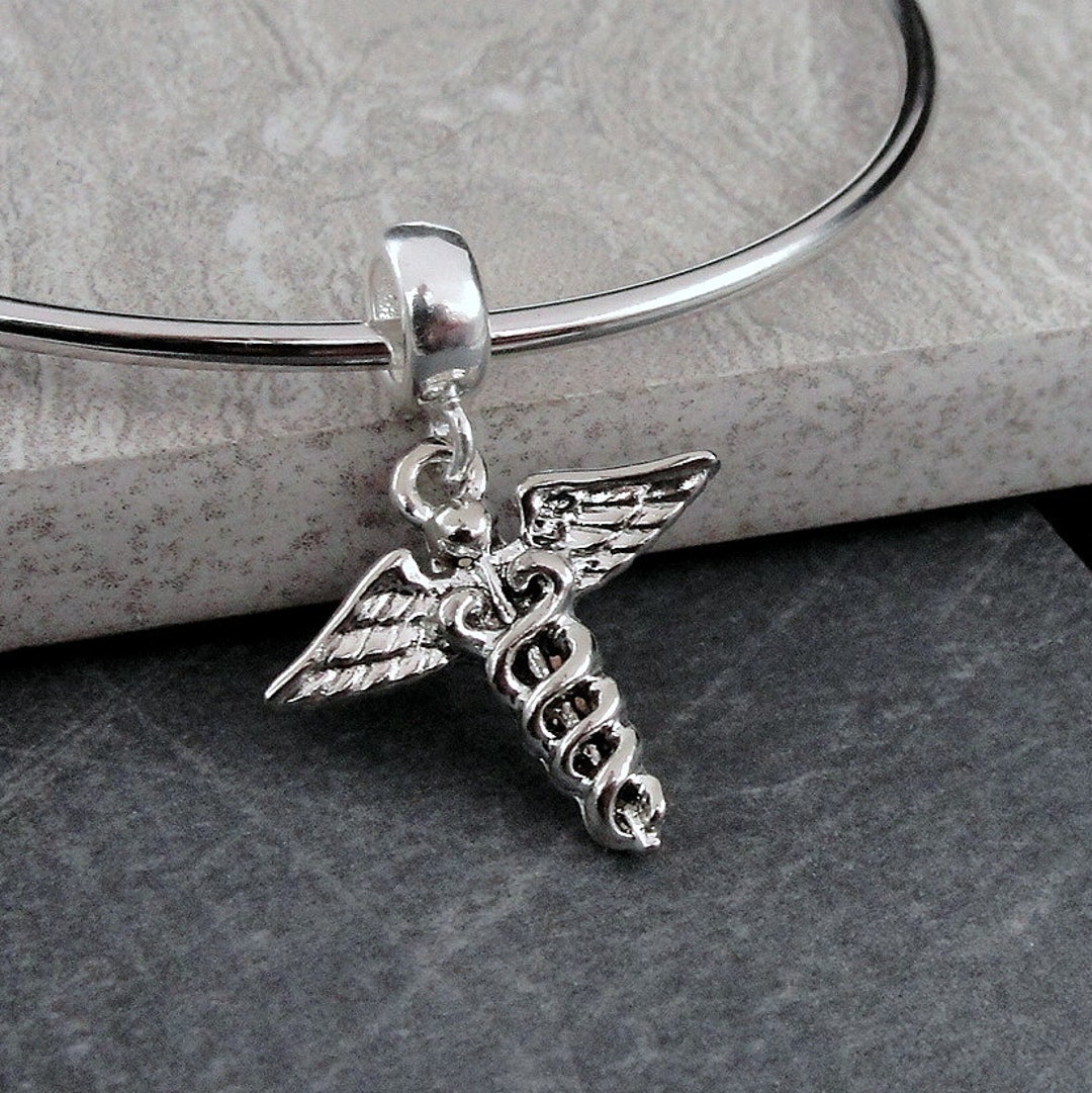 Medical Caduceus European Charm, Silver Medical Symbol Dangle Charm ...