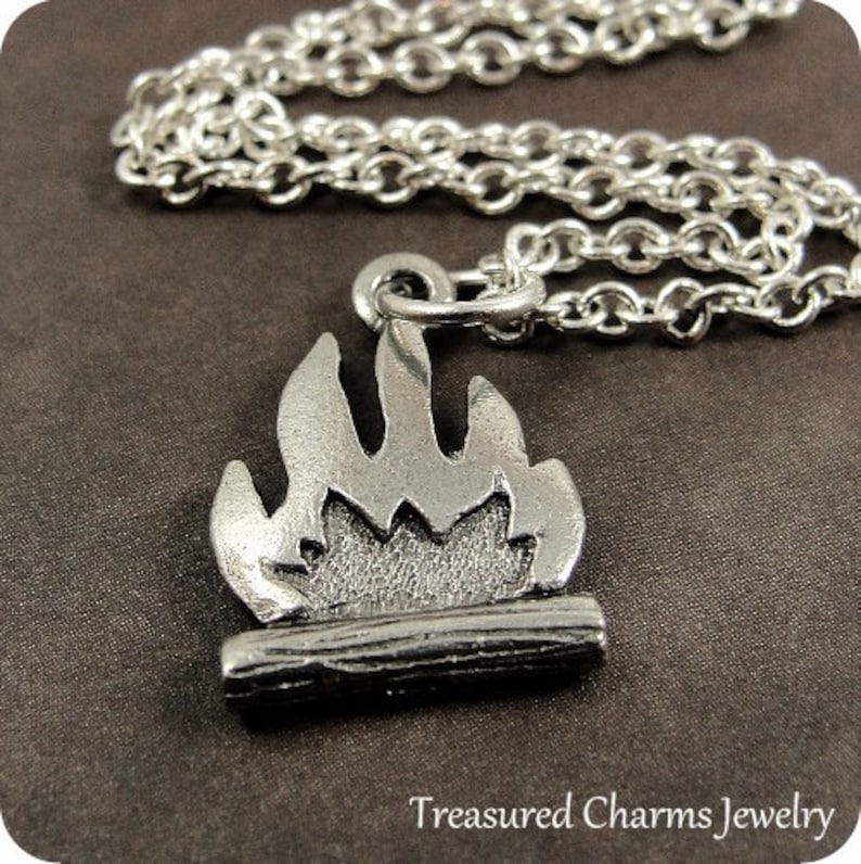 Campfire Necklace Silver Flaming Fire Charm on a Silver Cable - Etsy