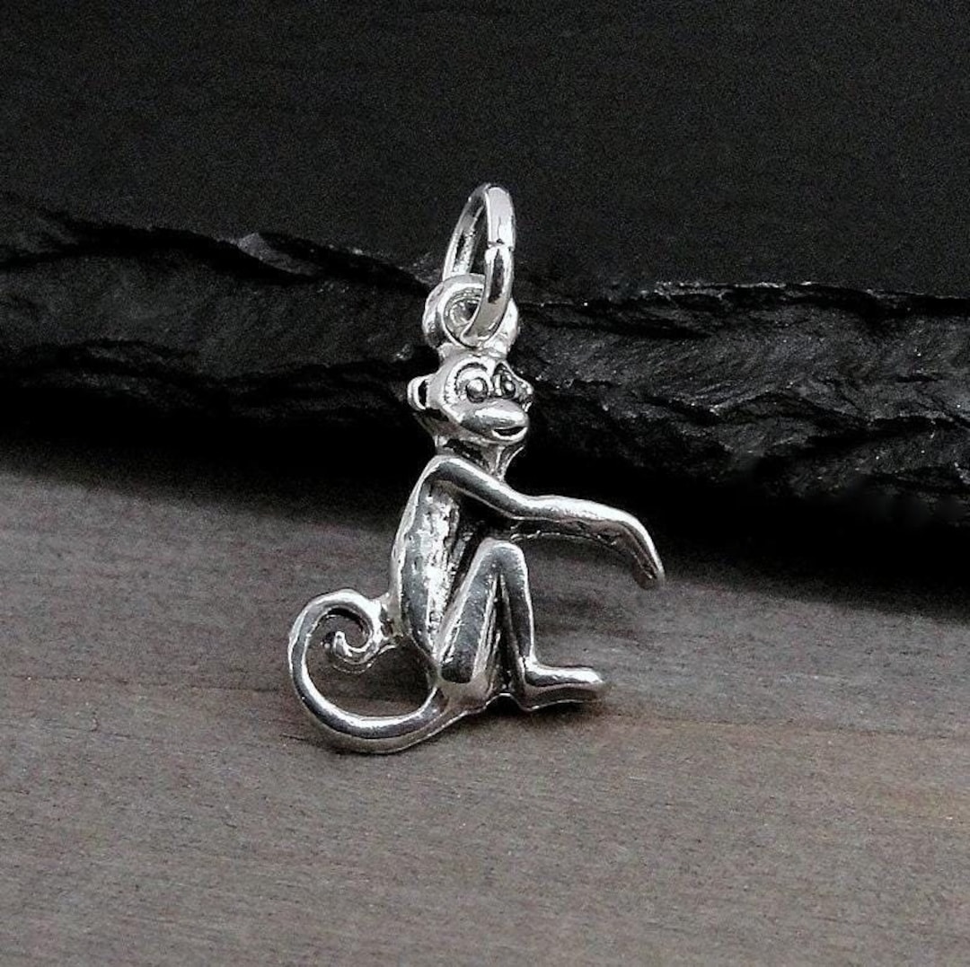 Tiny Monkey Charm, Silver Spider Monkey Charm, Primate Charm, Zoo ...