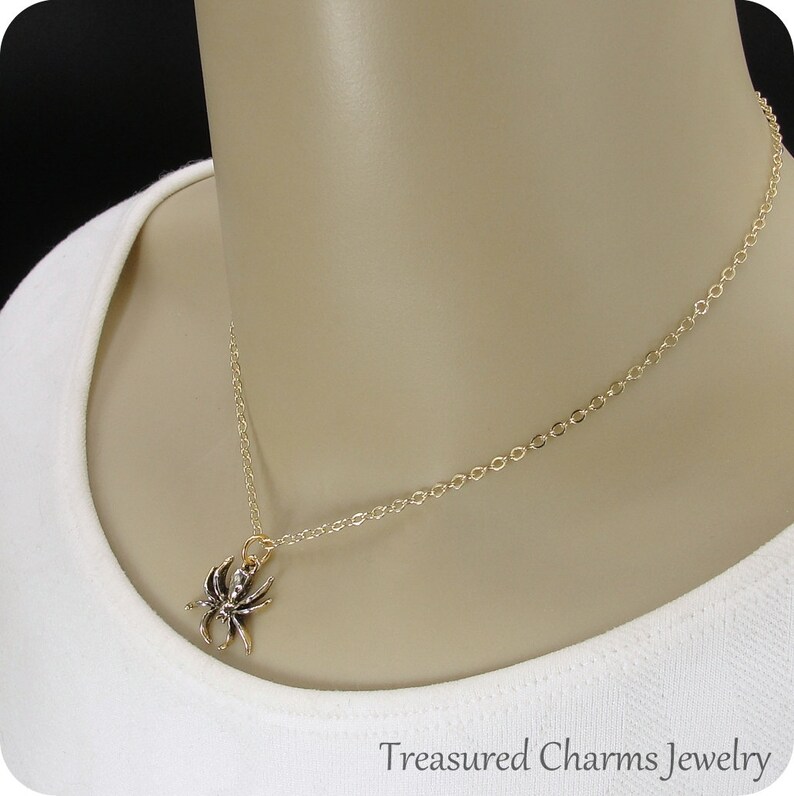 Tiny Spider Necklace, Gold Spider Necklace, Gold Spider Charm, Spooky ...