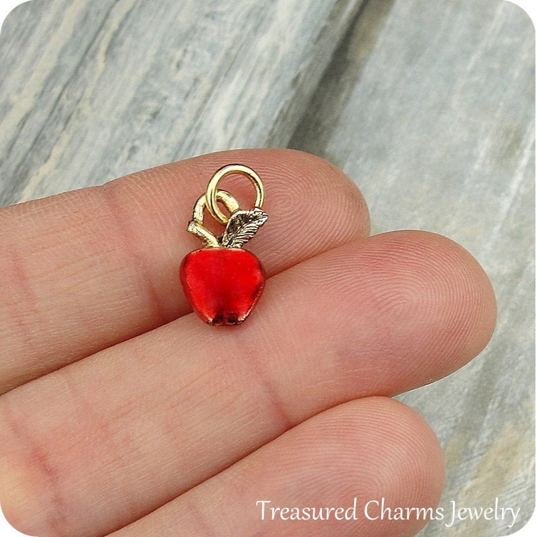 Tiny Red Apple Charm, Gold Plated Apple Charm, Teacher Charm, School ...