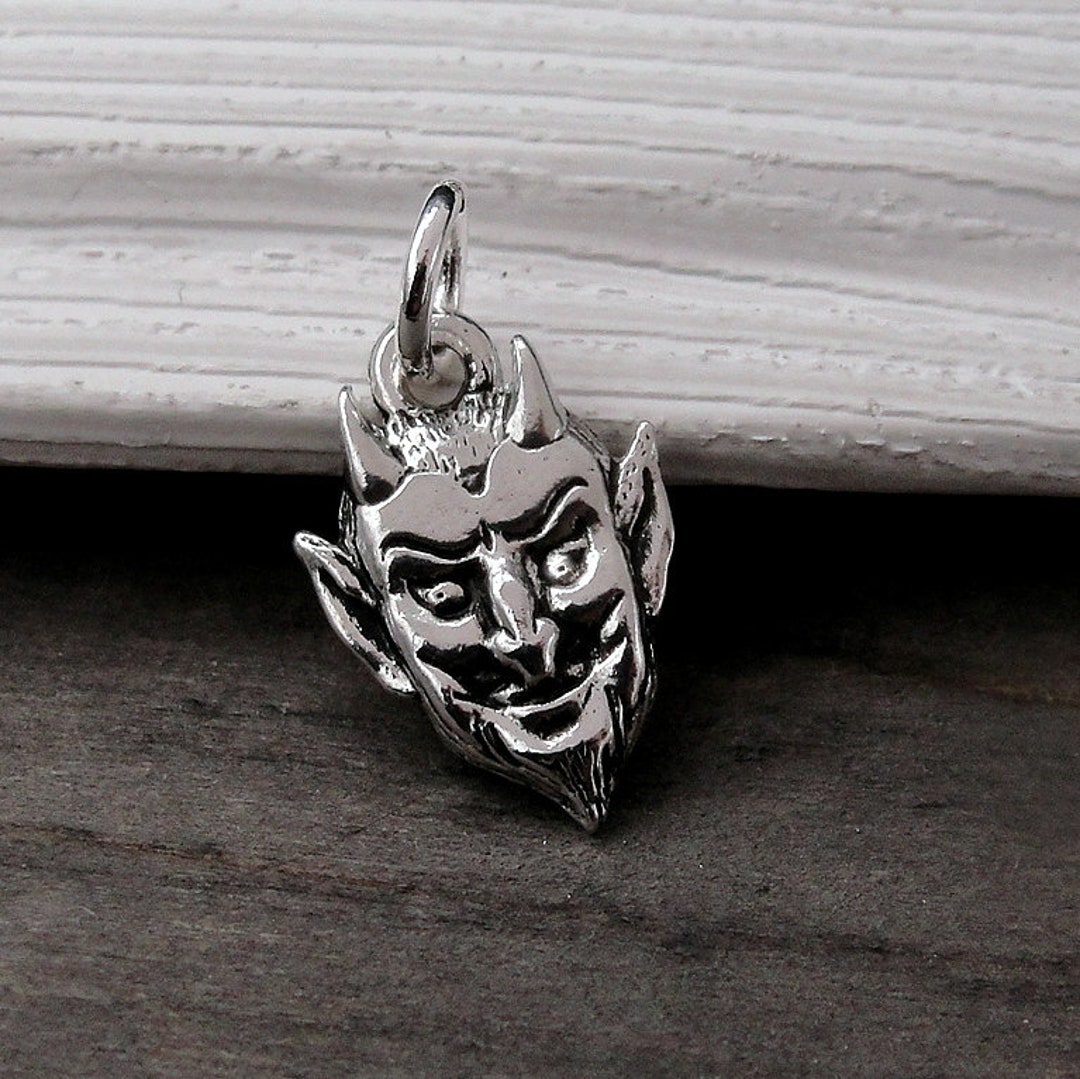 Silver Devil Charm, Devil Face Charm, Satan Charm, Satanic Charm, Evil Charm, Halloween Charm ...