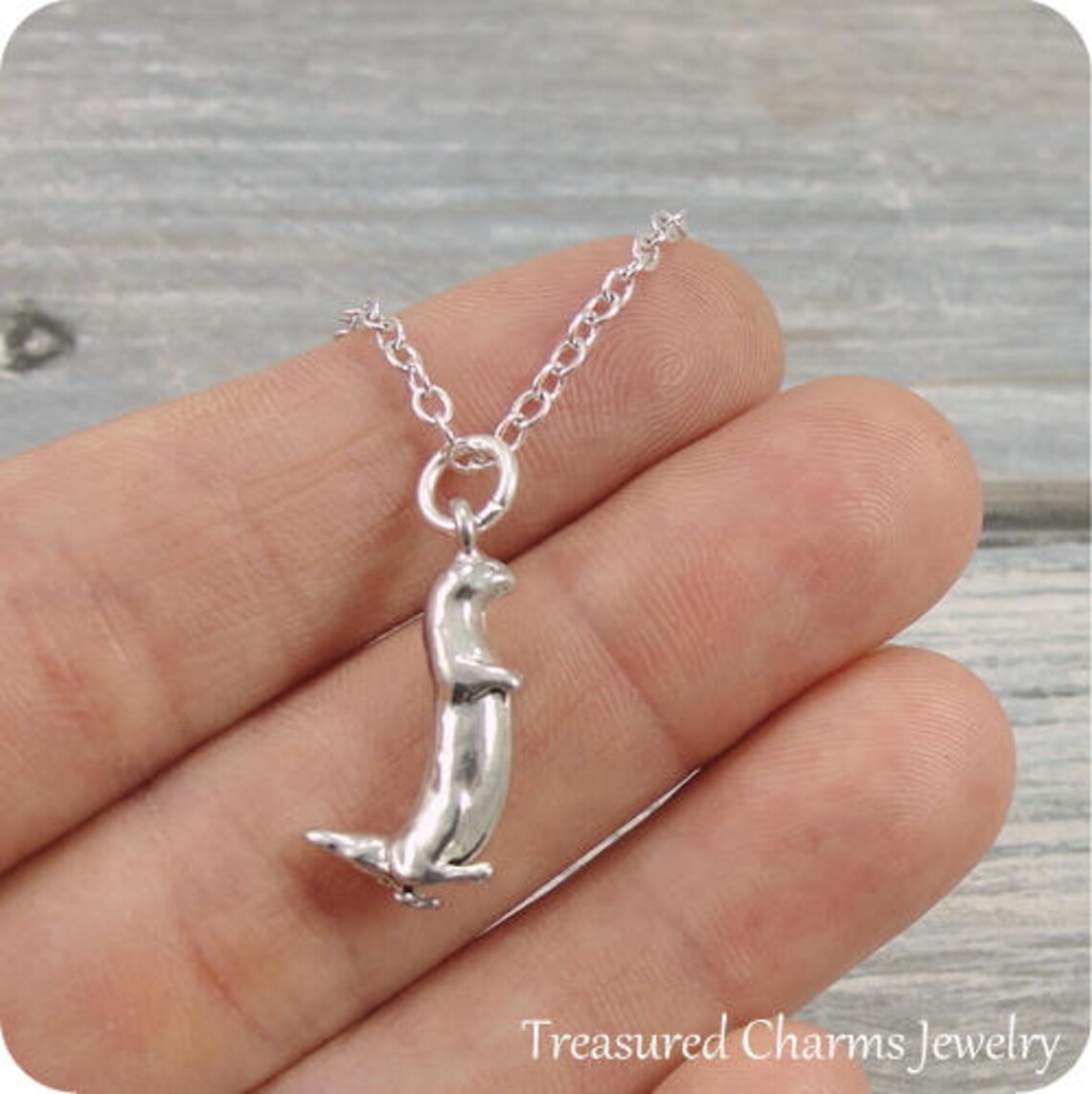 Otter Necklace Silver Otter Charm on a Silver Cable Chain - Etsy