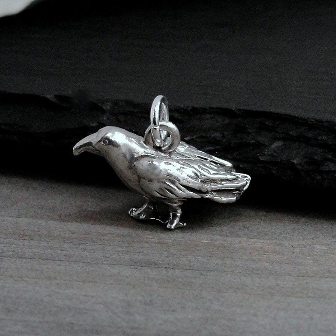 Silver Crow Charm, 3D Raven Charm, Rook Charm, Black Bird Charm, Crow ...