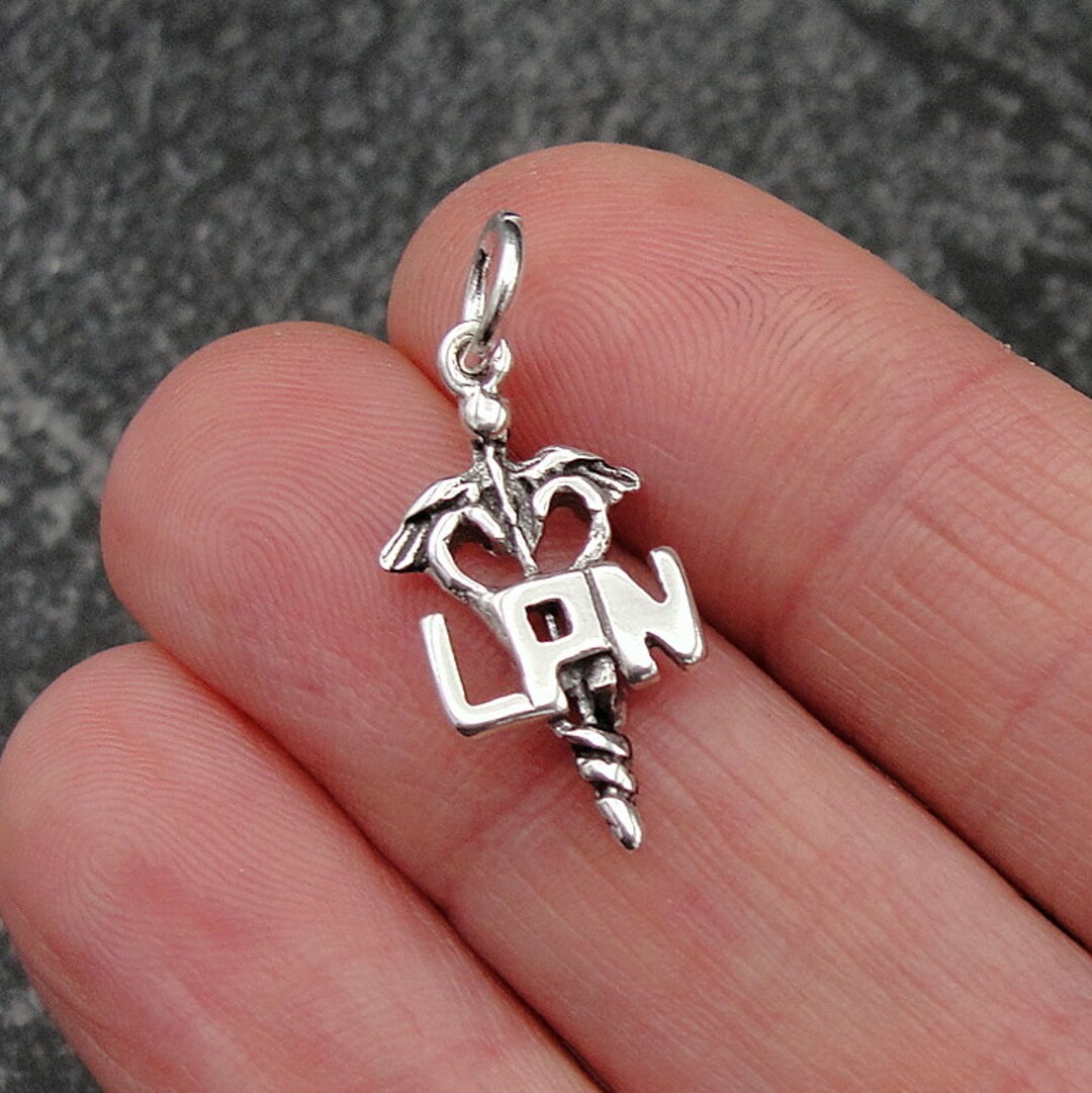 LPN Caduceus Charm, Sterling Silver LPN Charm for Necklace or Bracelet ...