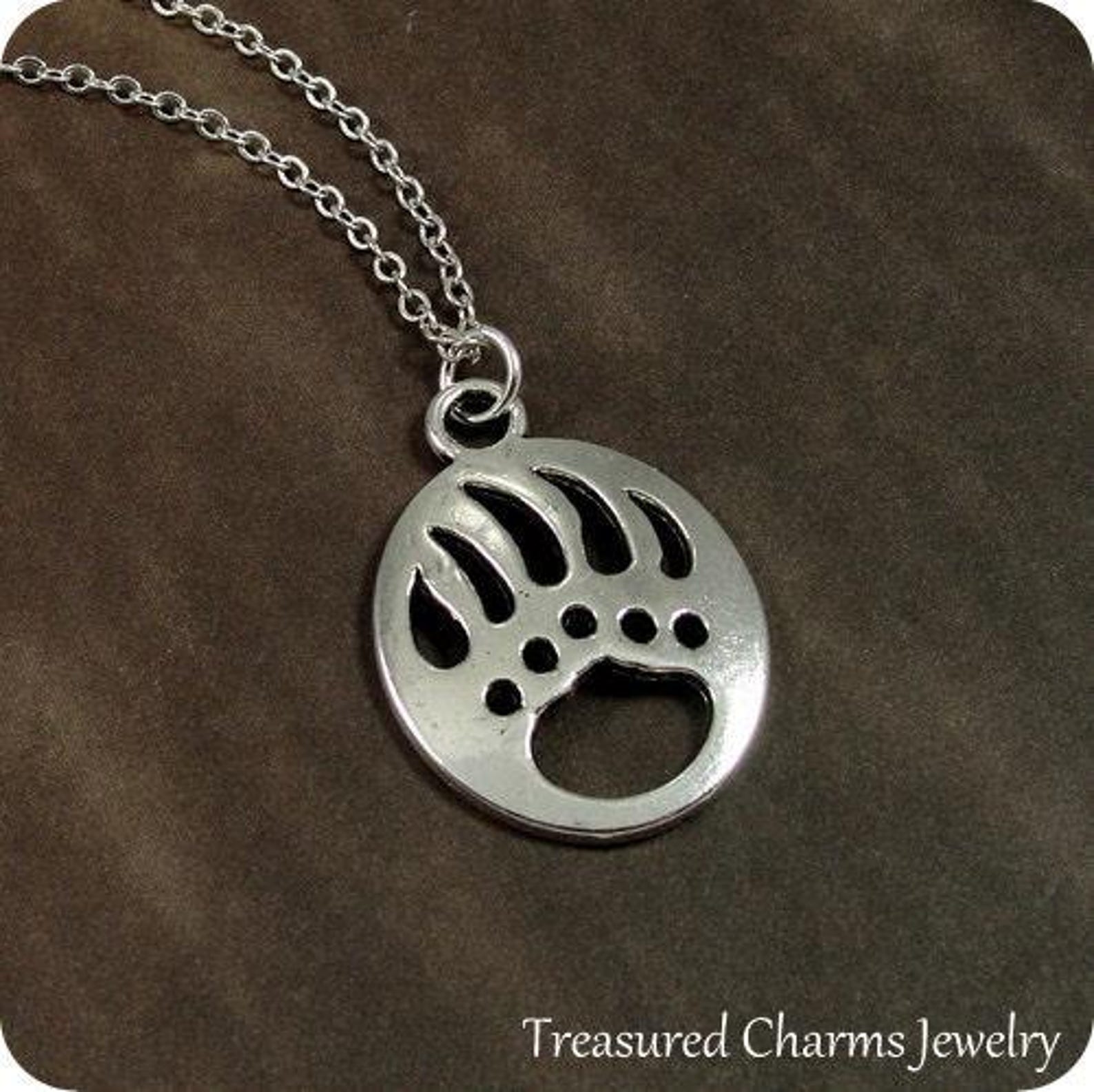 Bear Paw Necklace, Silver Plated Bear Claw Charm on a Silver Cable ...