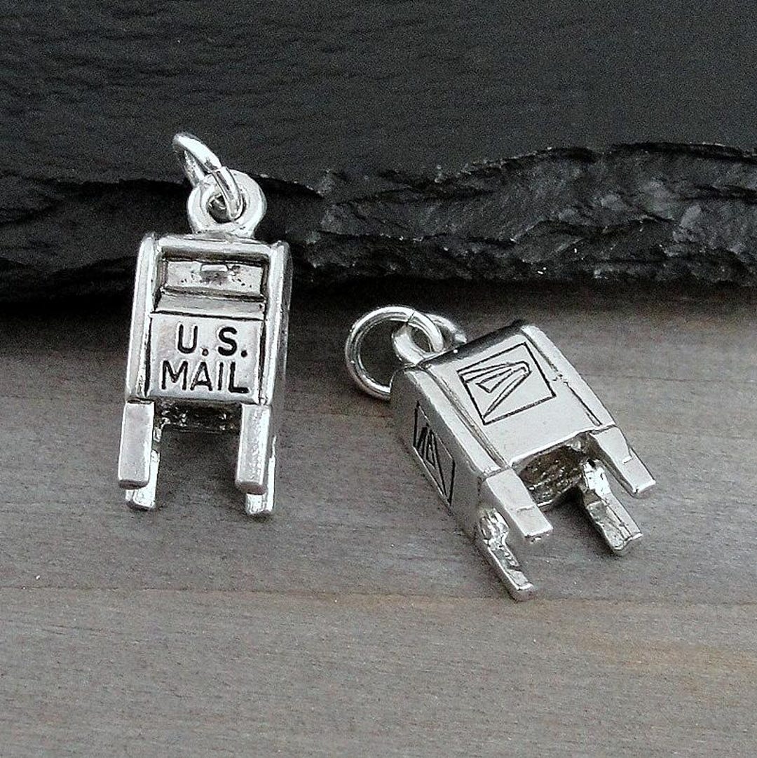 Silver Mailbox Charm, 3D Mailbox Pendant, Postal Mail Charm, Mailman ...