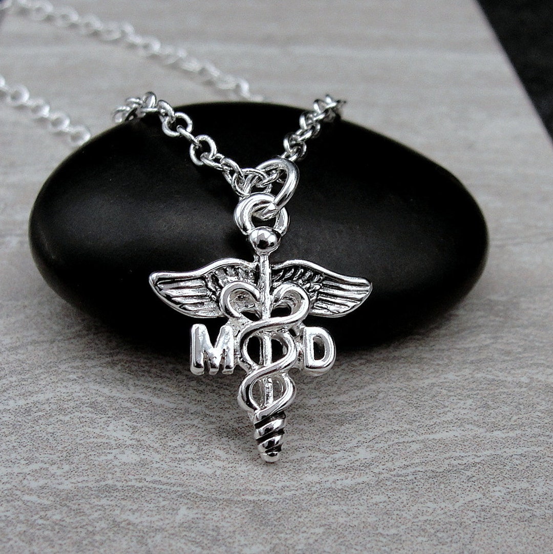 MD Caduceus Necklace, Silver Medical Doctor Symbol Necklace, MD Charm ...