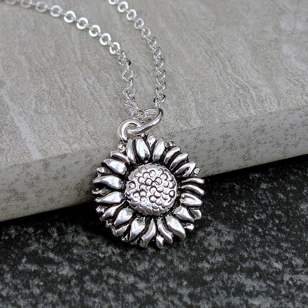 Sunflower Necklace, Silver Plated Sunflower Charm Necklace, Daisy Charm ...