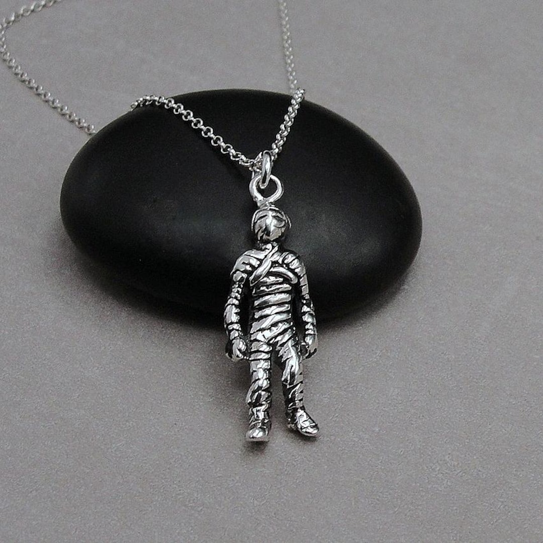 Sterling Silver Mummy Necklace, Halloween Necklace, Egyptian Mummy ...