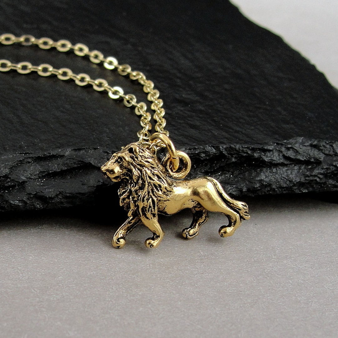 Gold Lion Necklace, Gold Lioness Charm Necklace, Lion Charm Necklace ...