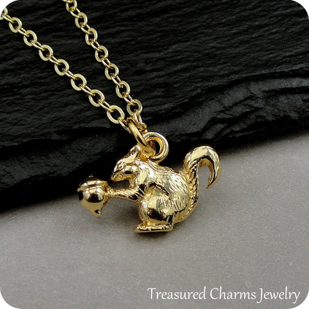 Squirrel Necklace, Gold Squirrel Charm Necklace, Gold Squirrel Pendant ...