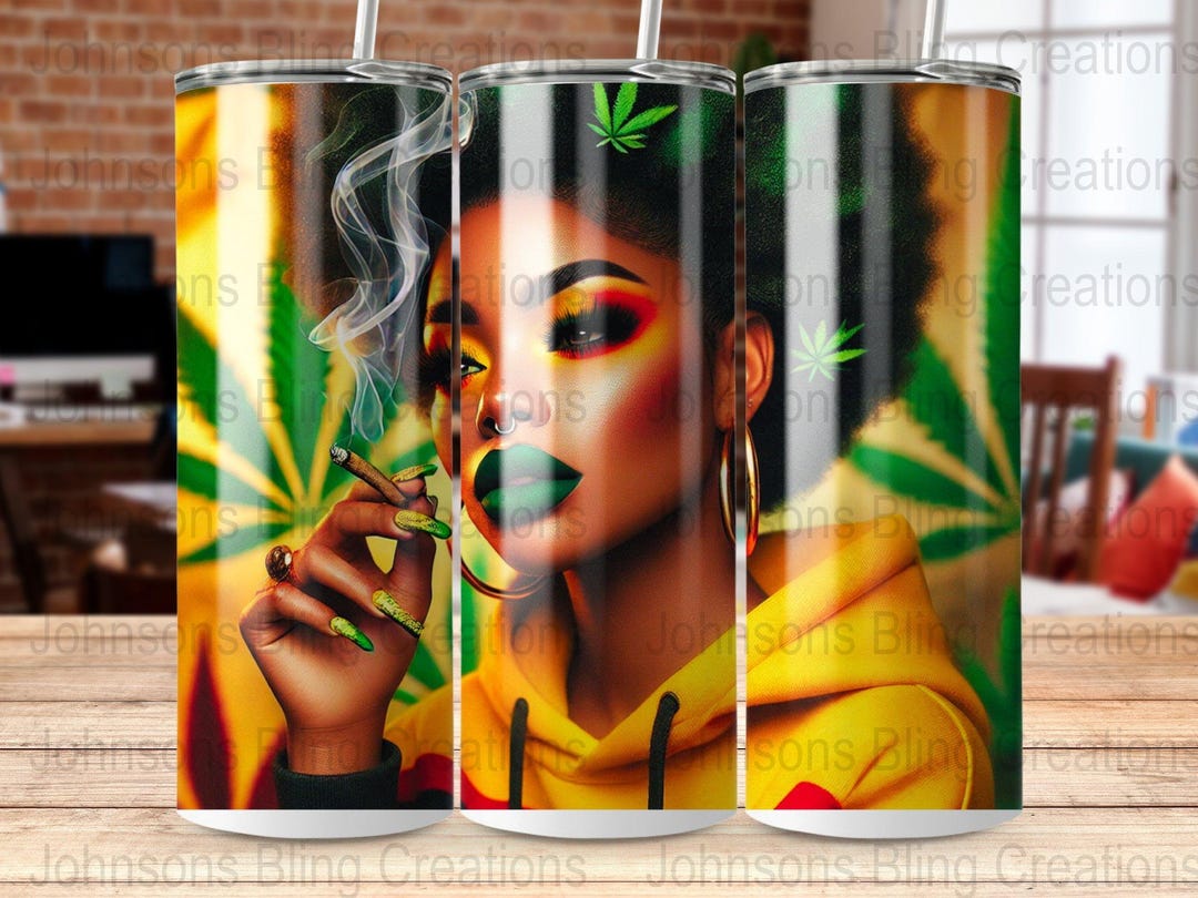 Afro Woman Smoking Sublimation Design, 20oz Tumbler Wrap PNG, Cannabis ...