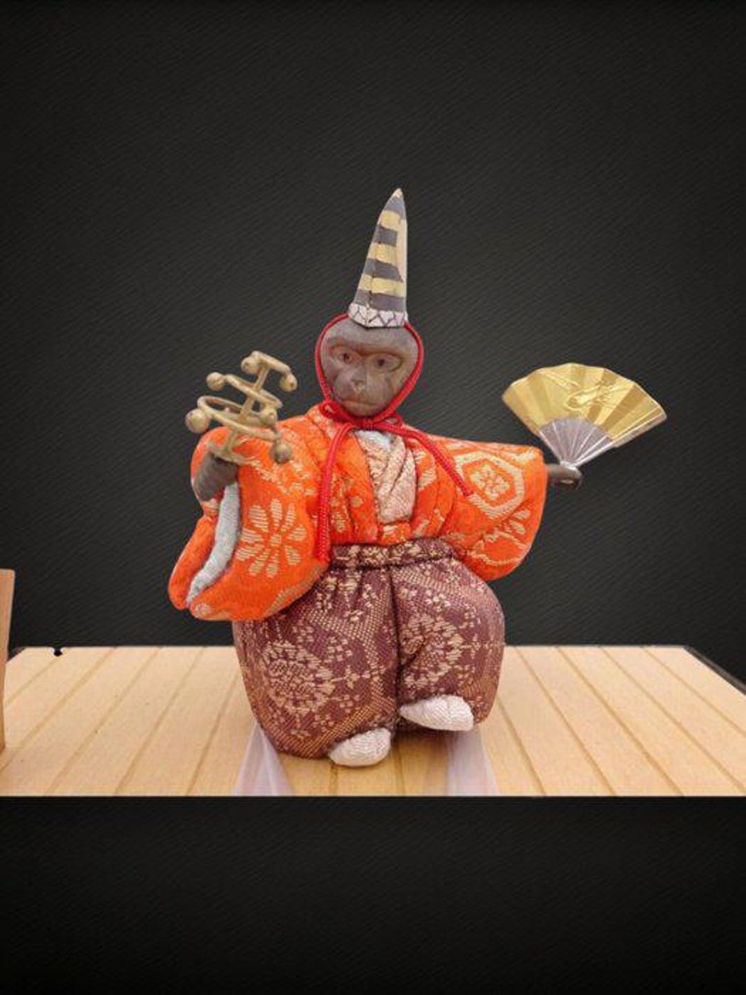 Pure Silver Wood Inlay Sanbaso Sarugaku Figure by Tanaka Mitsuteru ...