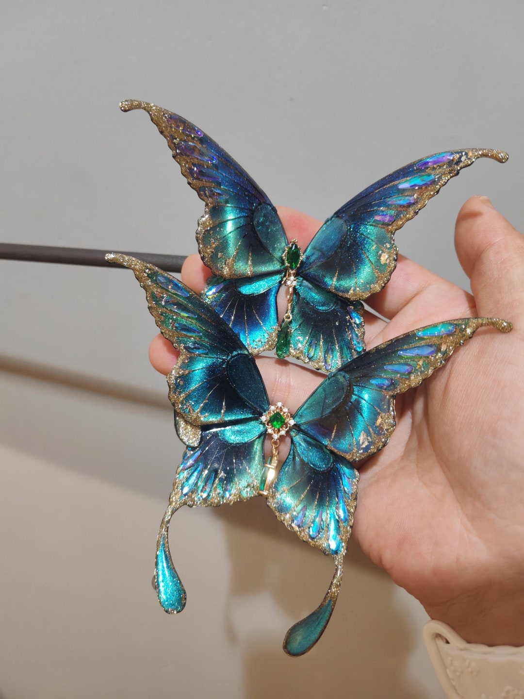 Handmade Butterfly Hairpin With UV Resin Wings，cat Eye Powder，copper ...