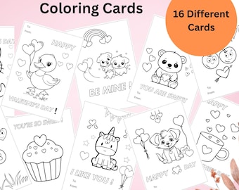 Valentine Coloring Cards, Printable Valentine's Day Cards, Kids ...
