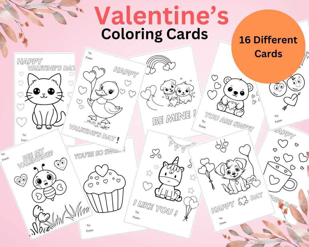 Valentine Coloring Cards, Printable Valentine's Day Cards, Kids ...