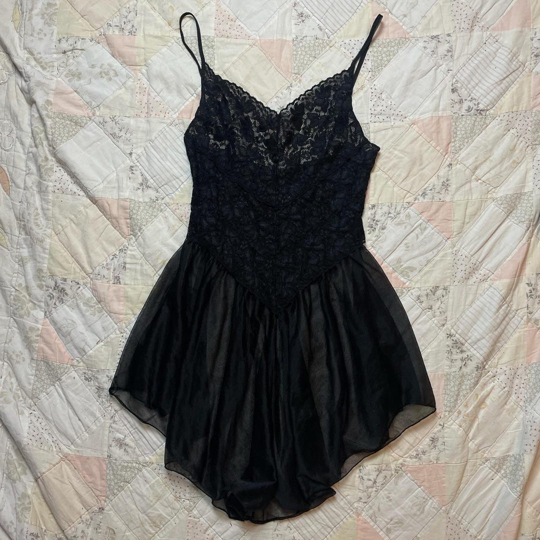 Vintage Y2k Gothic Lace Black Princess Cut Layering Dress Made in Spain ...