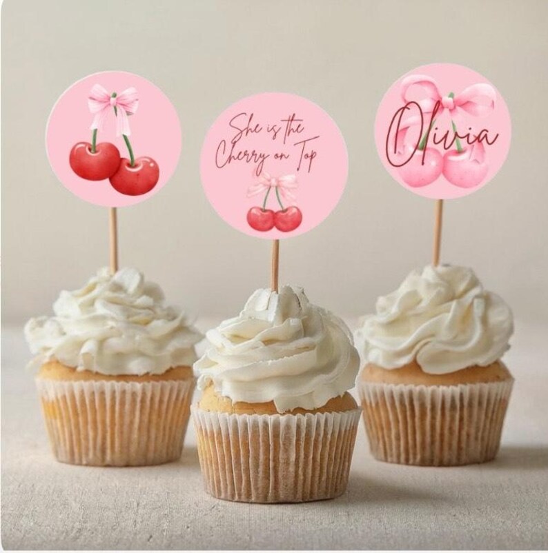 Birthday Invitation Set With Cherry on Top, Includes Cupcake Toppers ...