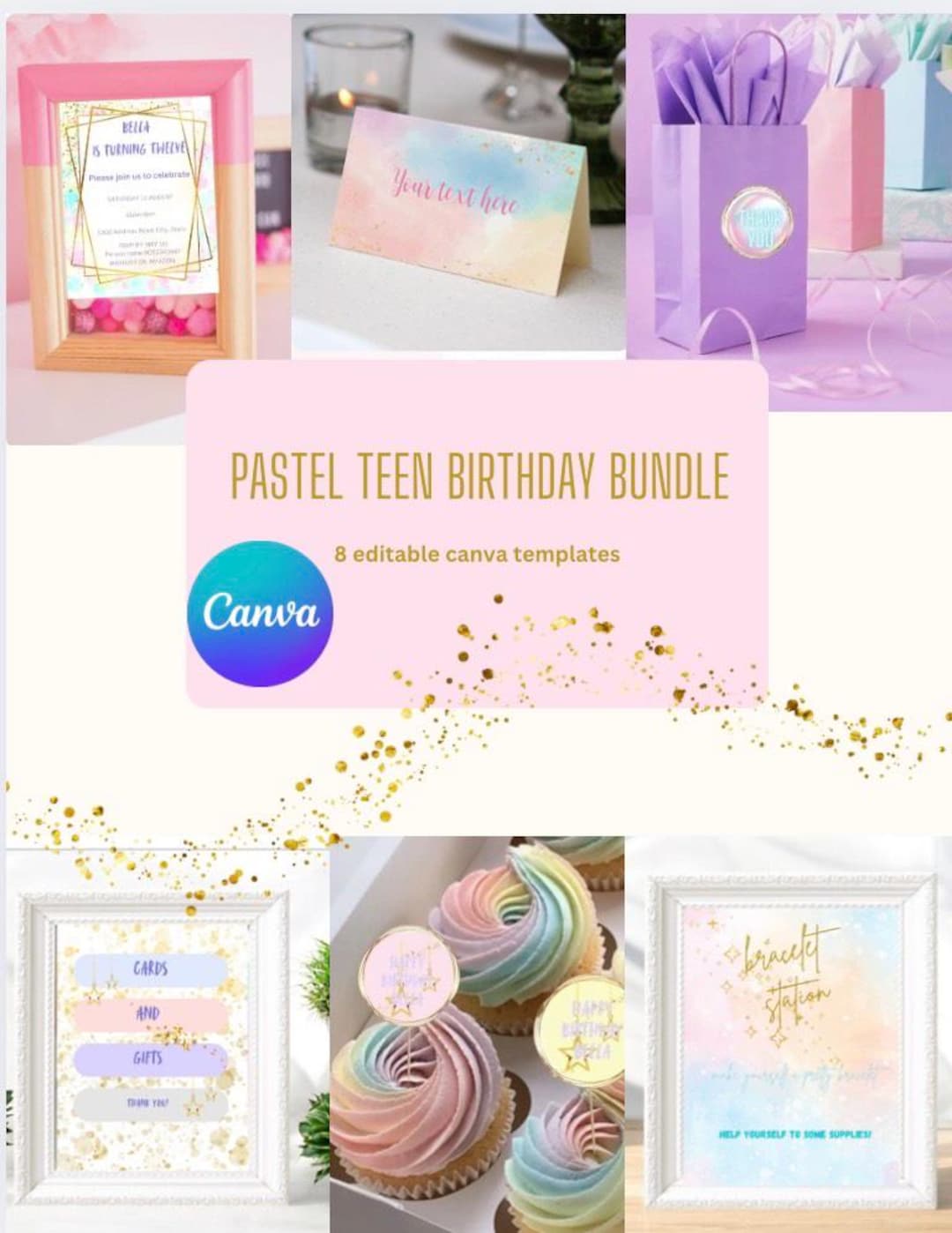 Teen Pastel Birthday Party Pack Canva Download, Trendy Teen Birthday ...