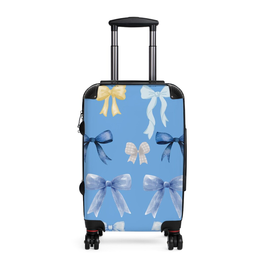 Blue and Gold Bow Suitcase, Luggage With Bow, Travel Bag, Holiday Gift ...