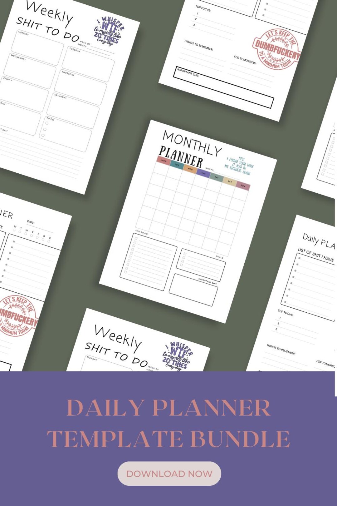 Sarcastic Printable Planner Bundle: Daily, Weekly, and Monthly ...
