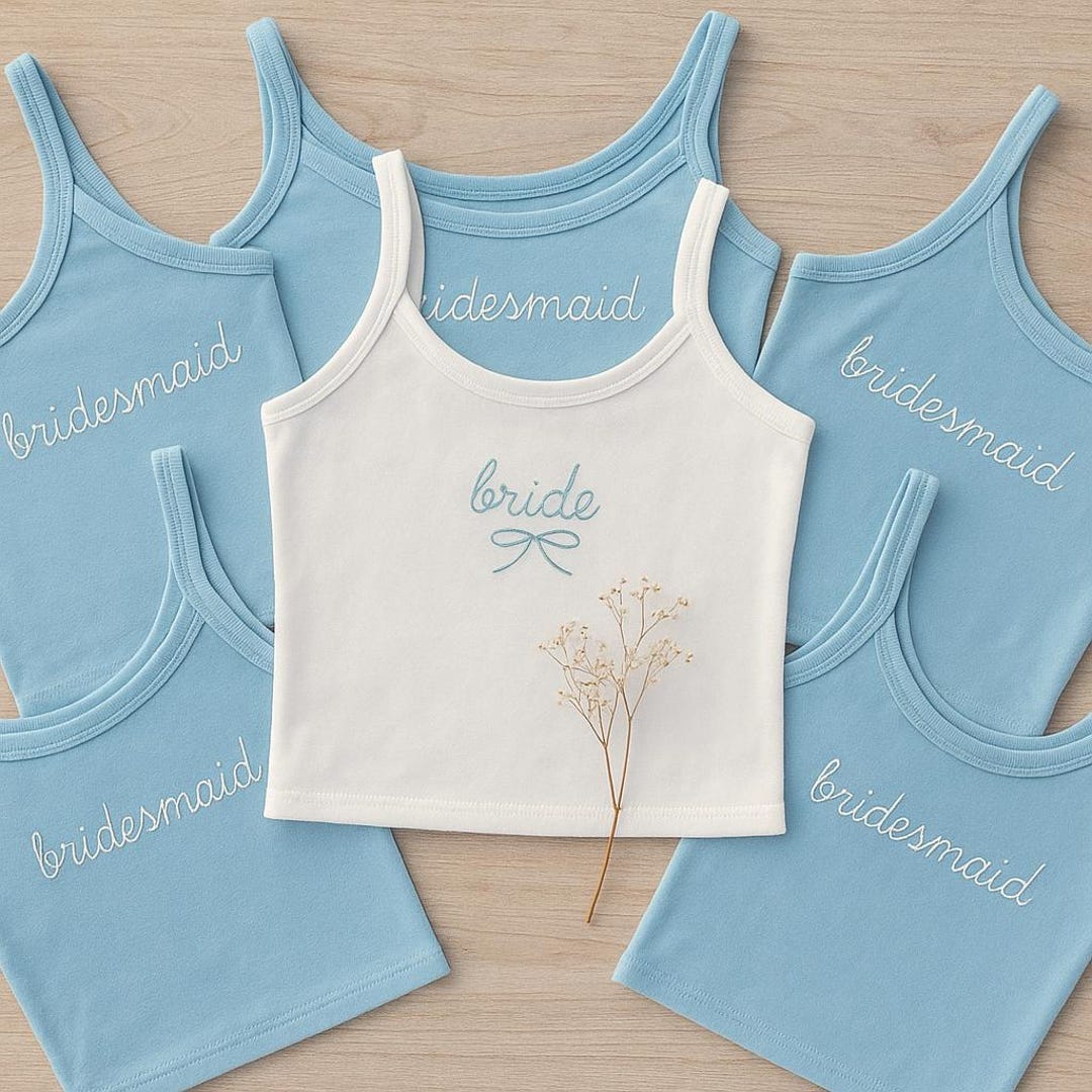 Bride and Bridesmaid Embroidered Crop Top, Wedding Party Shirts - Etsy