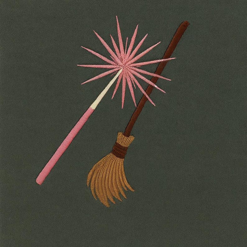 Magic Wand and Broom Embroidery Design, Witch Embroidery File ...
