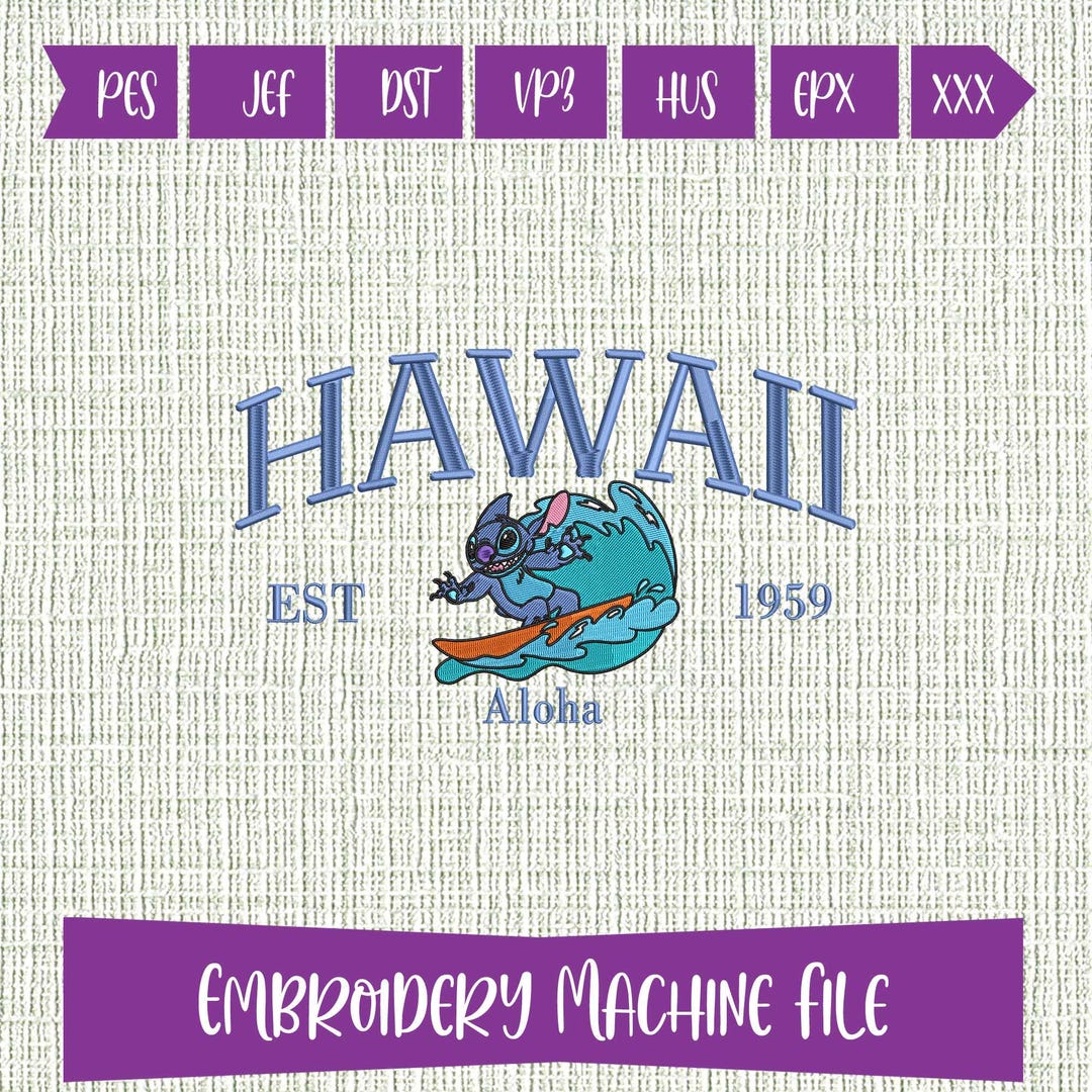 Hawaii Surf Embroidery, Surfing Stitch Design, Aloha Embroidery, Custom ...