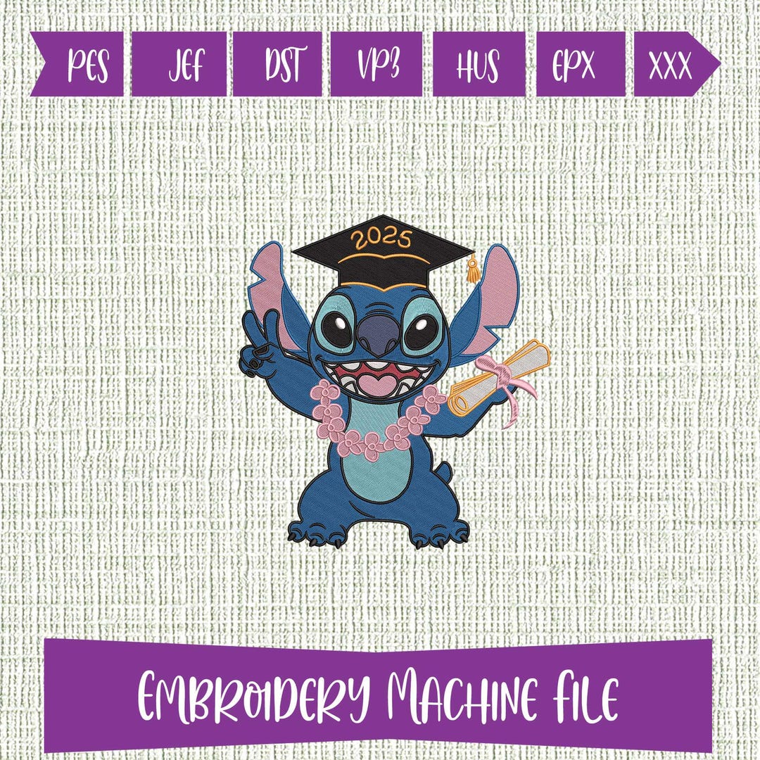 Graduation Stitch 2025 Embroidery Design, Disney Alien Graduate ...