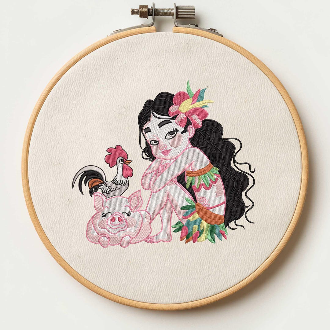 Island Girl Embroidery Design, Tropical Hoop Art, Hawaiian Embroidery ...