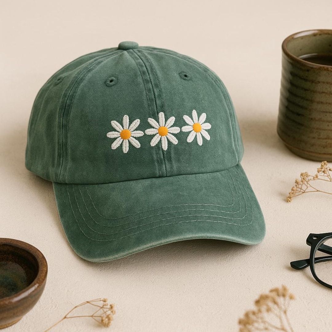 Embroidered Daisy Wash Hat, Wildflower Hat, Floral Hat Gift, Birth ...