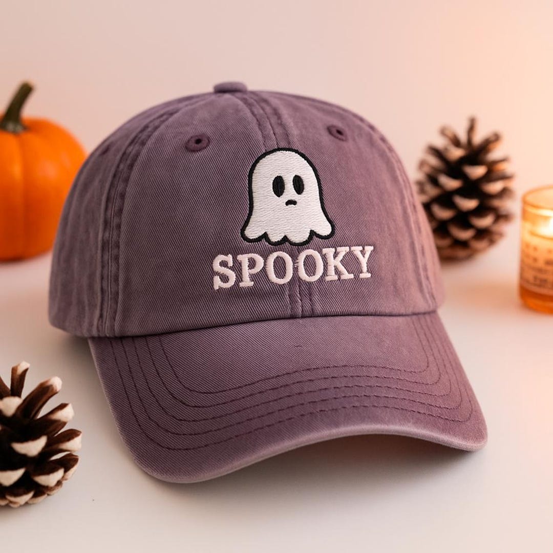 Spooky Ghost Hat Embroidered – Halloween Dad Hat, Vintage Purple ...