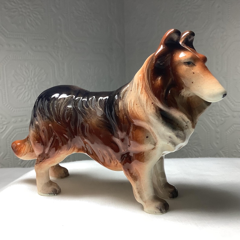 Ceramic Collie Figurine, Lassie Dog Standing Vintage Animal Porcelain ...