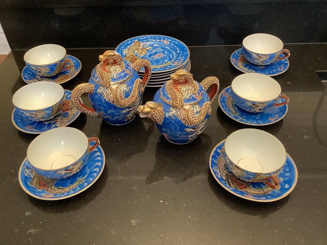 Japanese Dragonware Tea Set Occupied Japan Blue Porcelain Rare ...