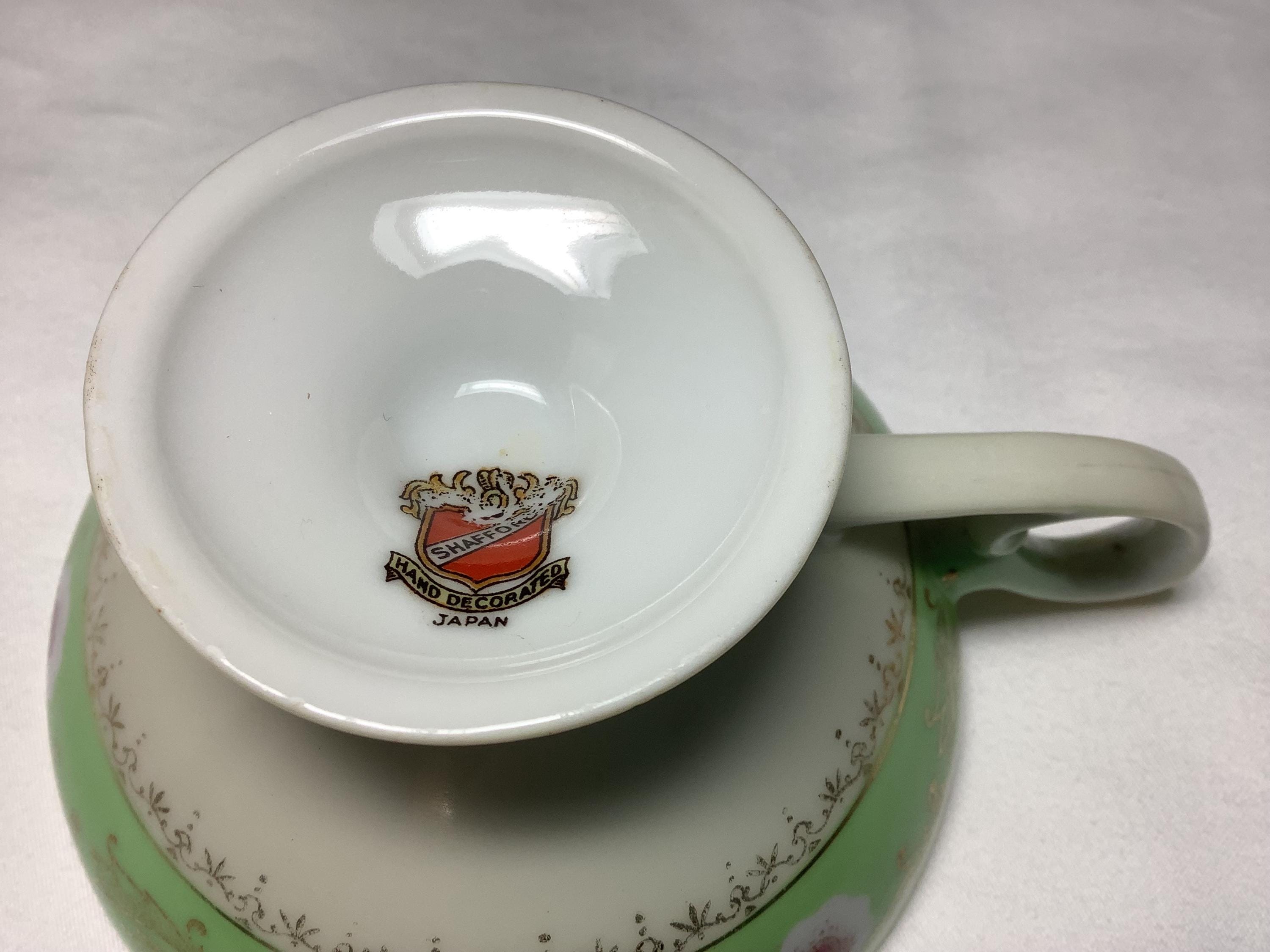 Hand-painted Japanese Porcelain Tea Cup 1930s Shafford Japan Green Pink ...