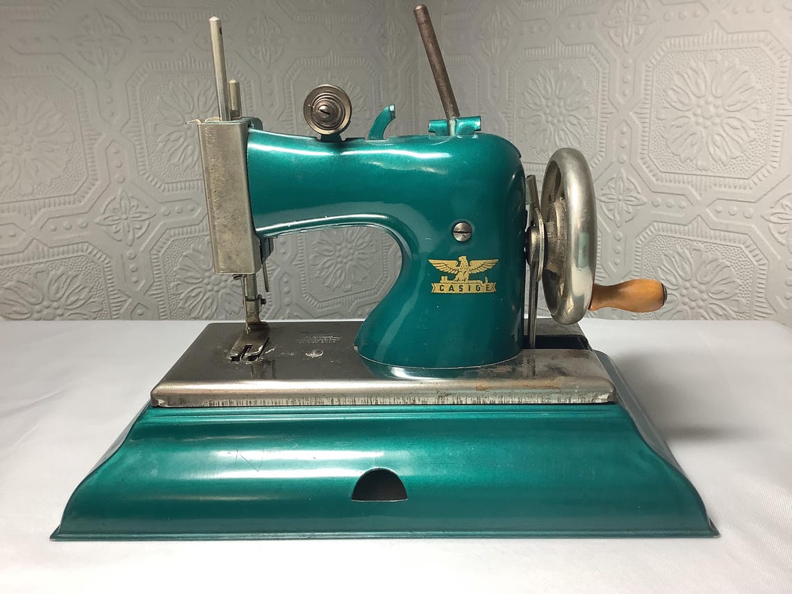 Vintage Casige Toy Sewing Machine, 1940s Made in Germany Childs Teal ...